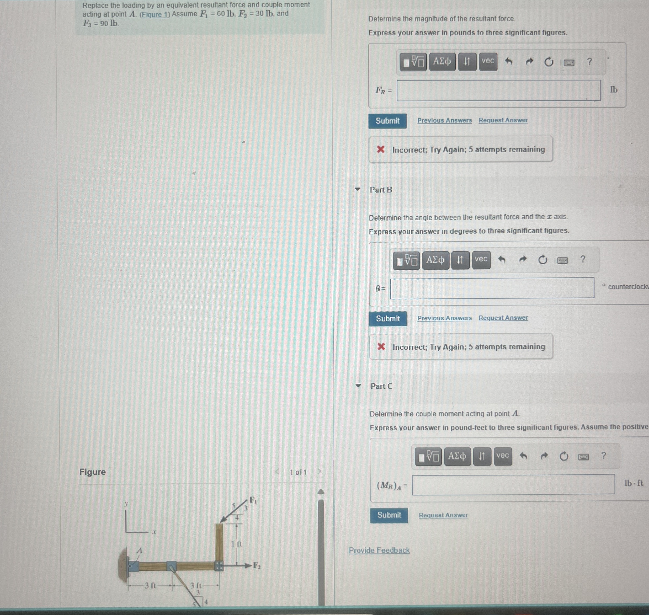 Replace the loading by an equivalent resultant force | Chegg.com
