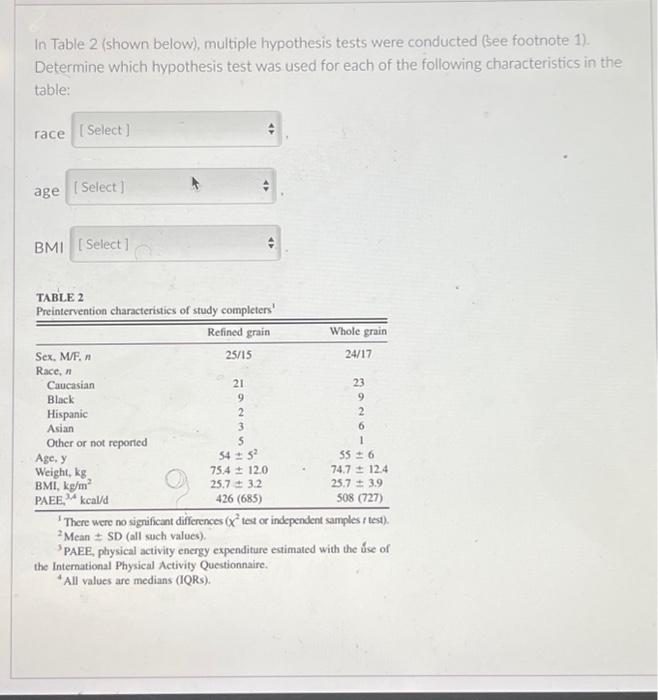 Solved ng 56 In Table 2 (shown below), multiple hypothesis | Chegg.com