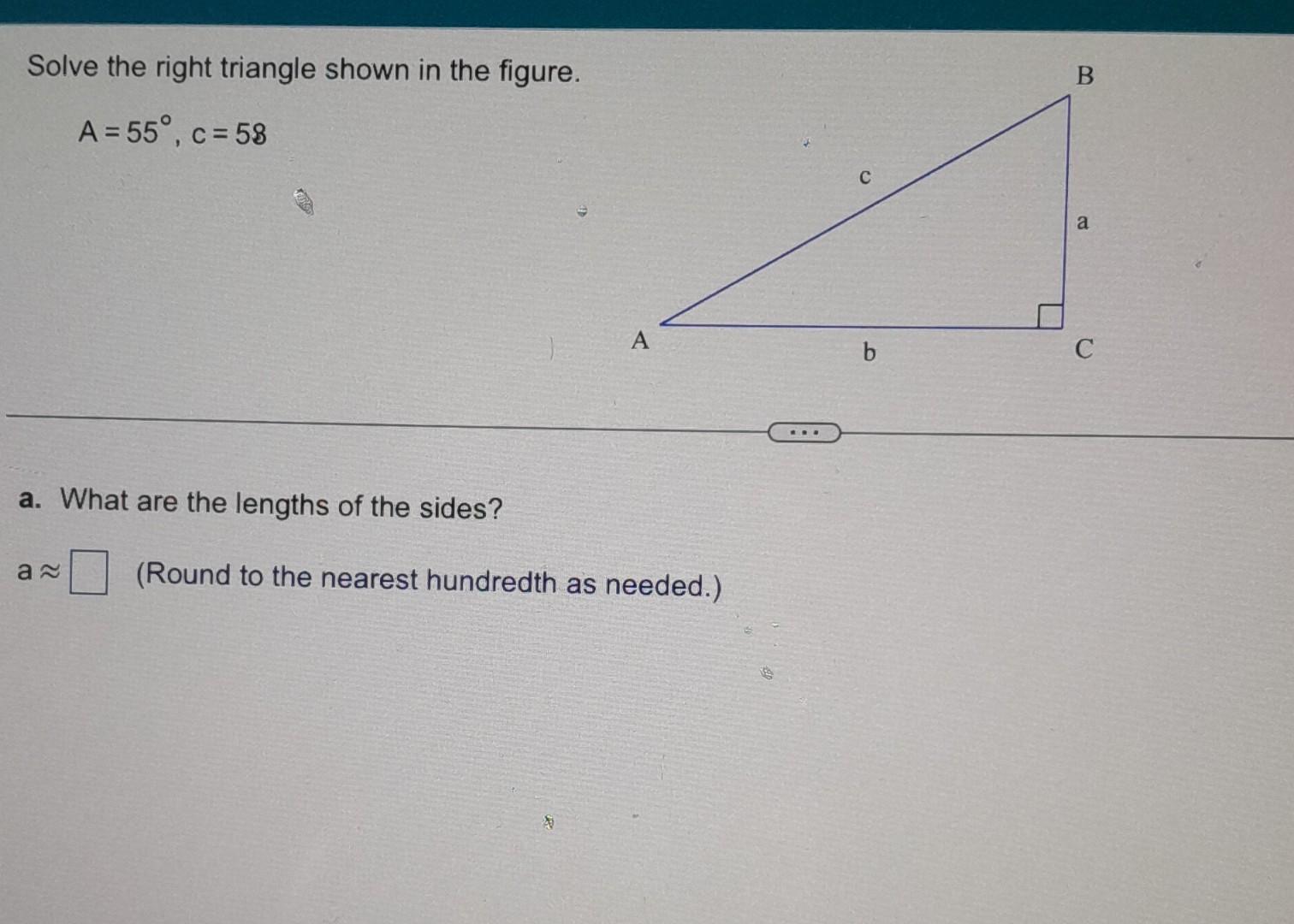 Solved Solve the right triangle shown in the figure. | Chegg.com
