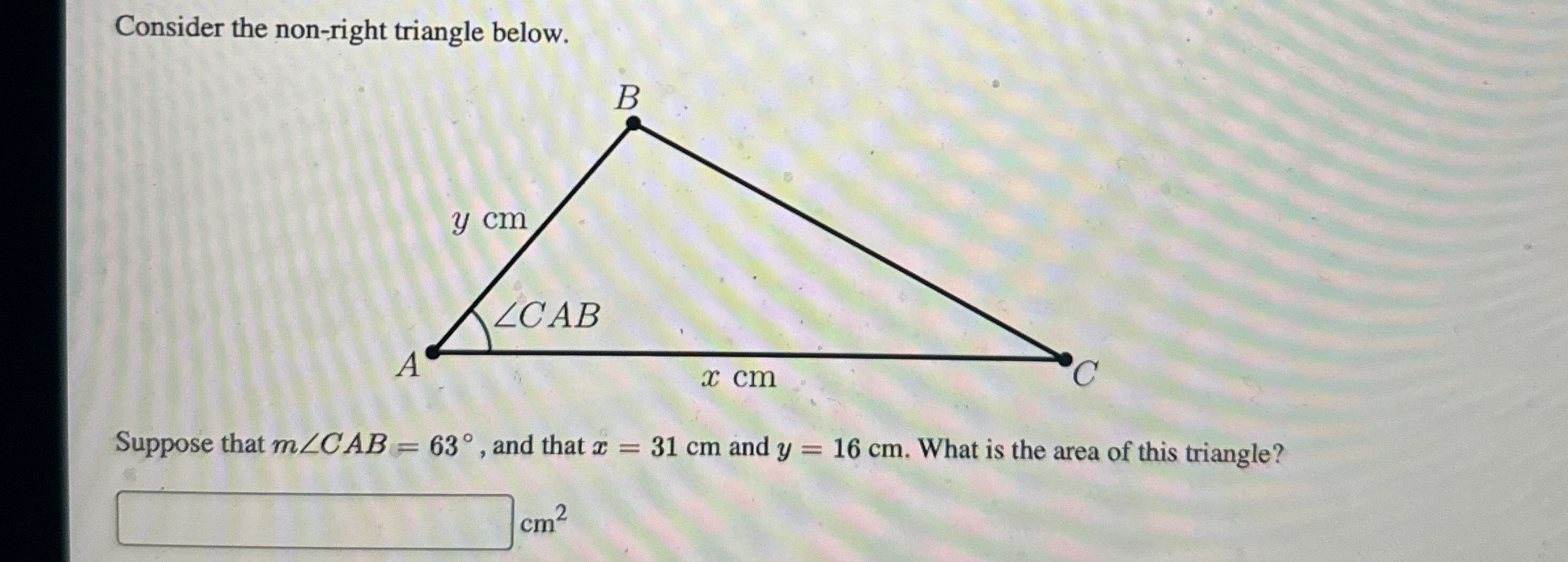 Solved Consider the non-right triangle below.Suppose that | Chegg.com