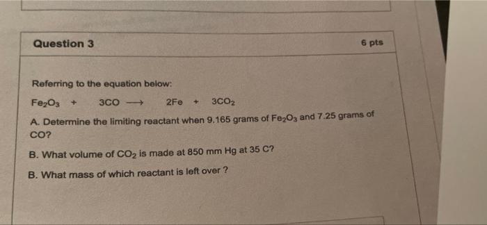 Solved Referring to the equation below.FE2O3+ 3CO yields 2FE | Chegg.com