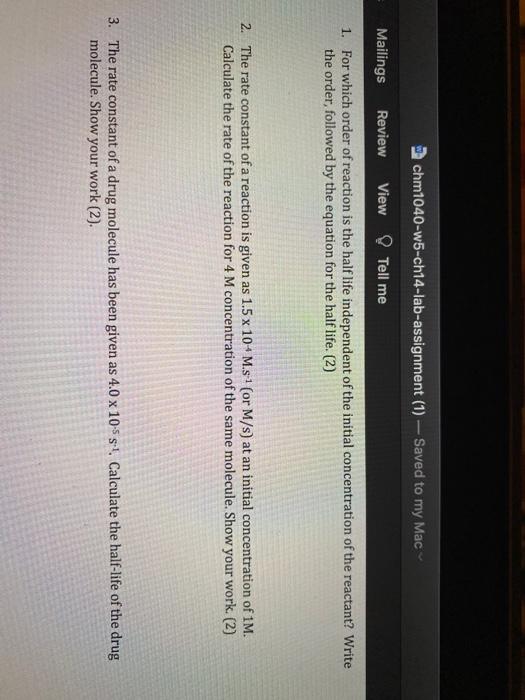 Solved chm1040-w5-ch14-lab-assignment (1) - Saved to my Mac | Chegg.com