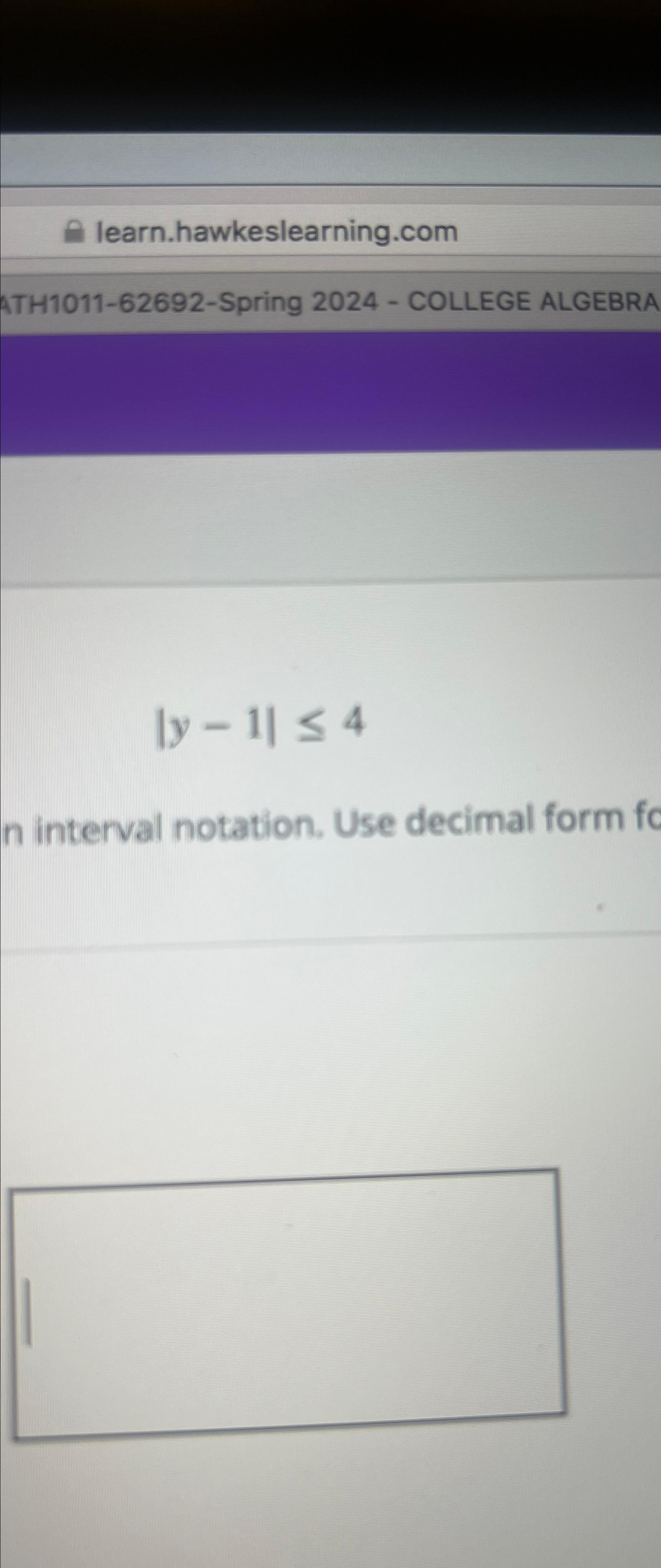 Solved learn.hawkeslearning.comATH1011-62692-Spring 2024 - | Chegg.com