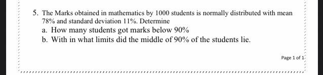 Solved 5. The Marks obtained in mathematics by 1000 students | Chegg.com