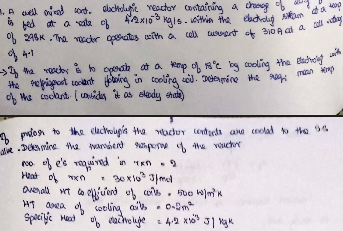 Solved A well mixed cont. electrolegtic reactor containing a | Chegg.com