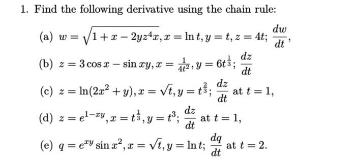 Solved Find the following derivative using the chain rule: | Chegg.com