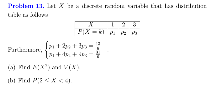 Solved Problem 13. ﻿Let x be ﻿a discrete random variable | Chegg.com