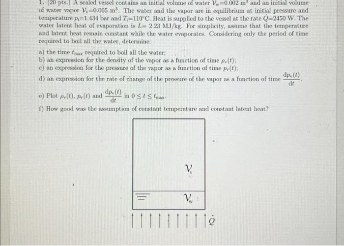 Solved 1. (20 pts.) A sealed vessel contains an initial | Chegg.com