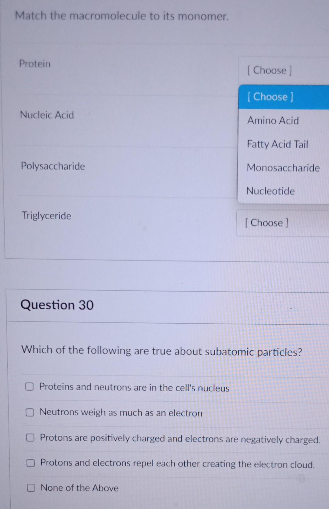 Solved Match the macromolecule to its monomer. Protein | Chegg.com