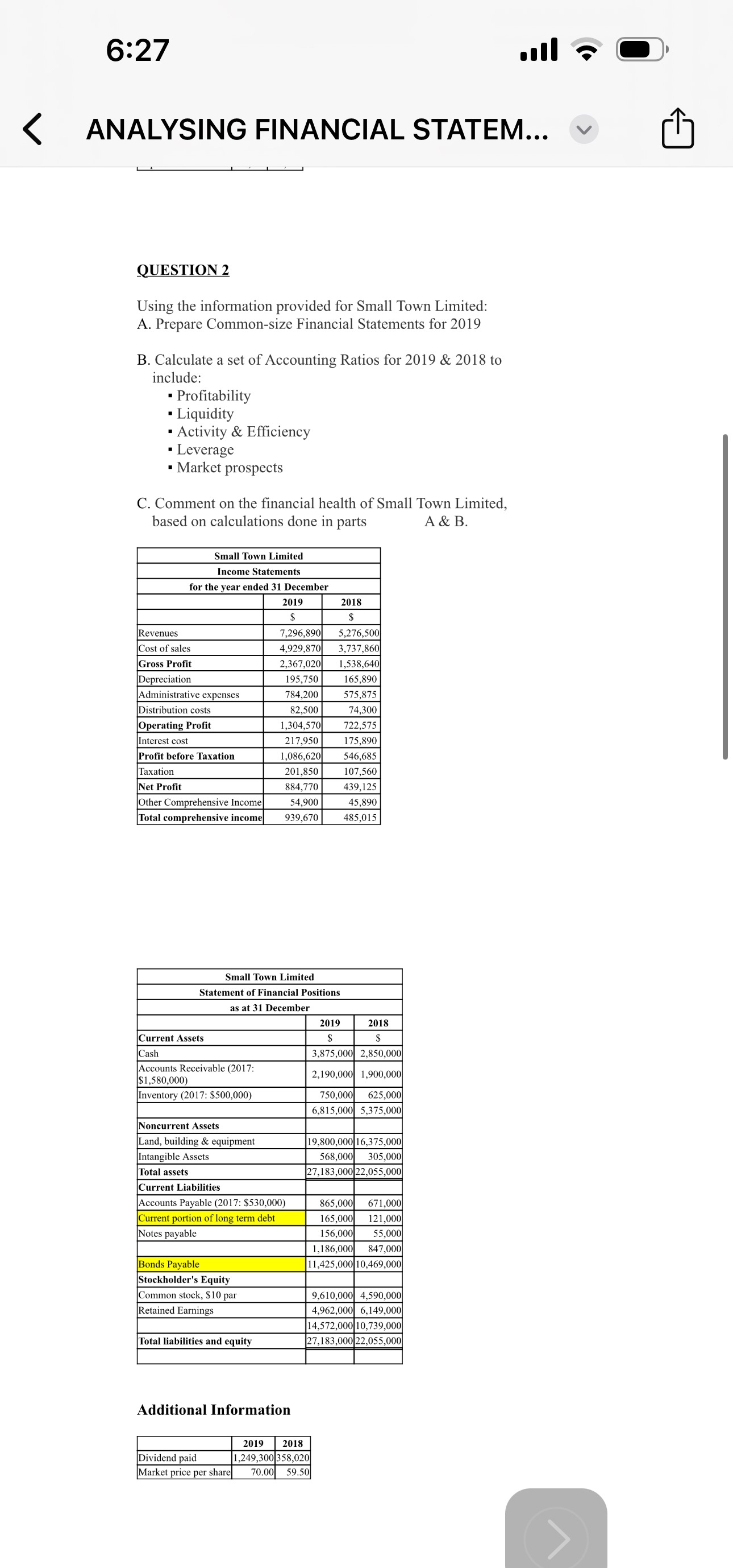 Solved 627analysing Financial Statemquestion 2using The 