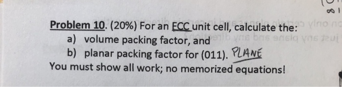 Solved Problem 10. (20%) For an ECC unit cell, calculate | Chegg.com
