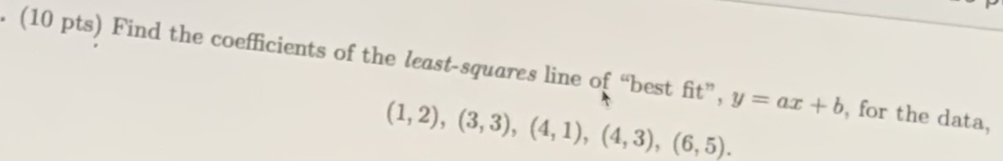 Solved (10 ﻿pts) ﻿Find the coefficients of the least-squares | Chegg.com