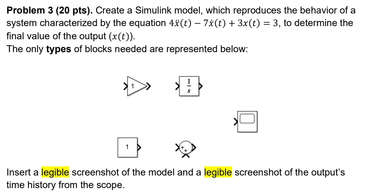 Solved Problem 3 (20 ﻿pts). ﻿Create a Simulink model, which | Chegg.com