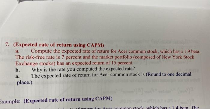 Solved 7. (Expected rate of return using CAPM) a. Compute | Chegg.com