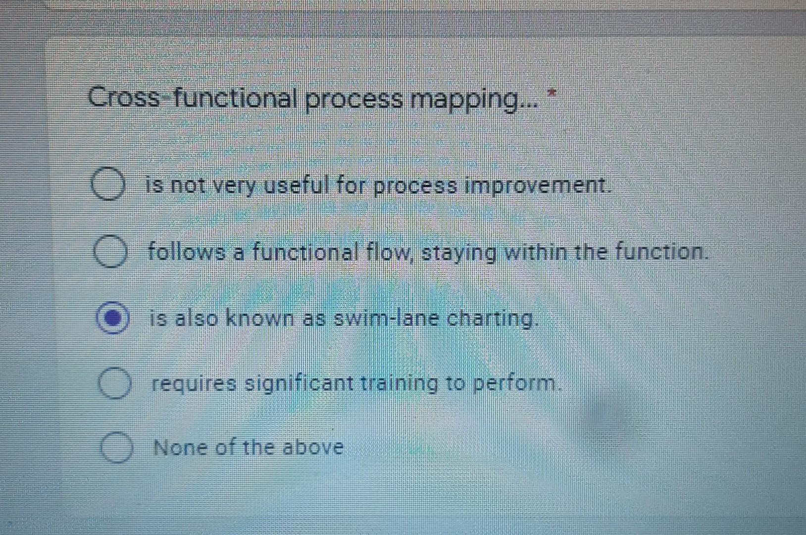 Solved Cross-functional process mapping... * O is not very | Chegg.com