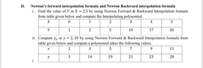 Solved II. Newton's forward interpolation formula and Newton | Chegg.com