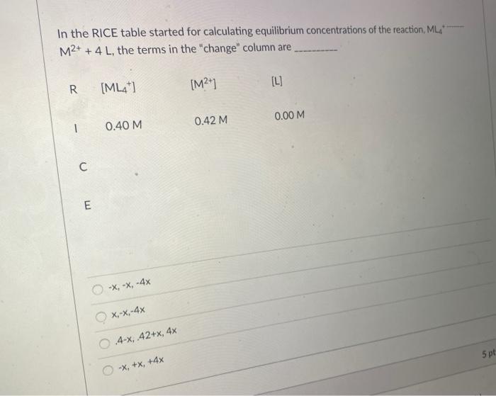 Solved In the RICE table started for calculating equilibrium | Chegg.com