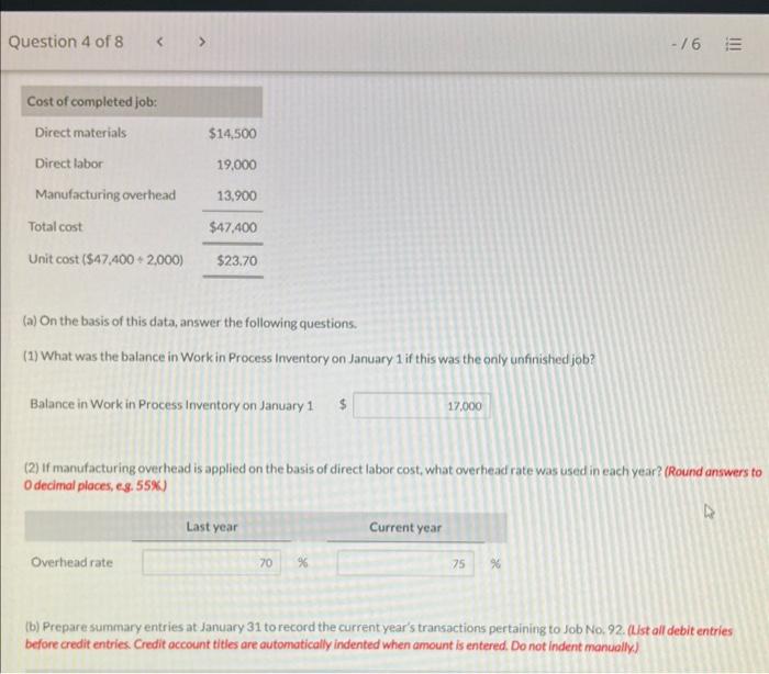 Solved Current Attempt in Progress A job order cost sheet | Chegg.com
