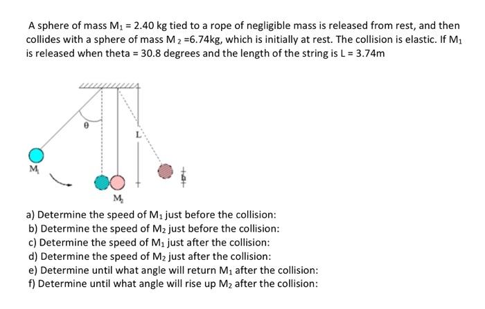 Solved A sphere of mass M1 = 2.40 kg tied to a rope of | Chegg.com