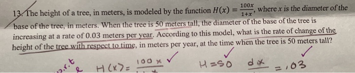 Solved 13.The height of a tree, in meters, is modeled by the | Chegg.com