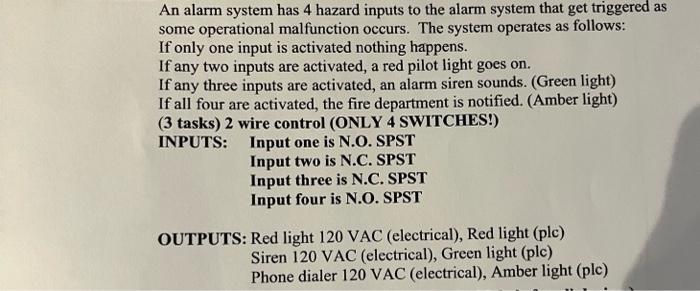 Solved An alarm system has 4 hazard inputs to the alarm | Chegg.com