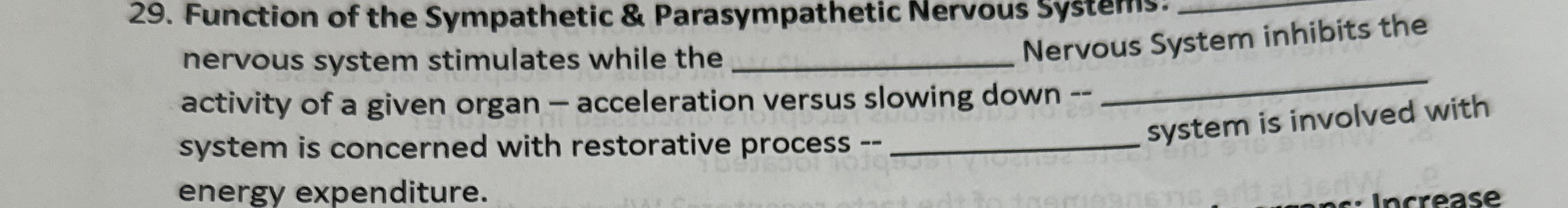 Solved Function of the Sympathetic & Parasympathetic Nervous | Chegg.com