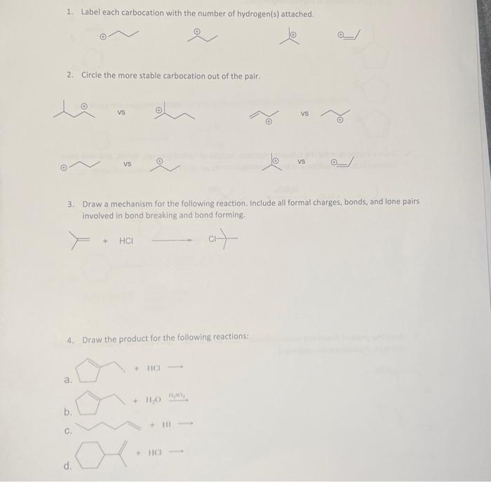 Solved 1. Label each carbocation with the number of | Chegg.com