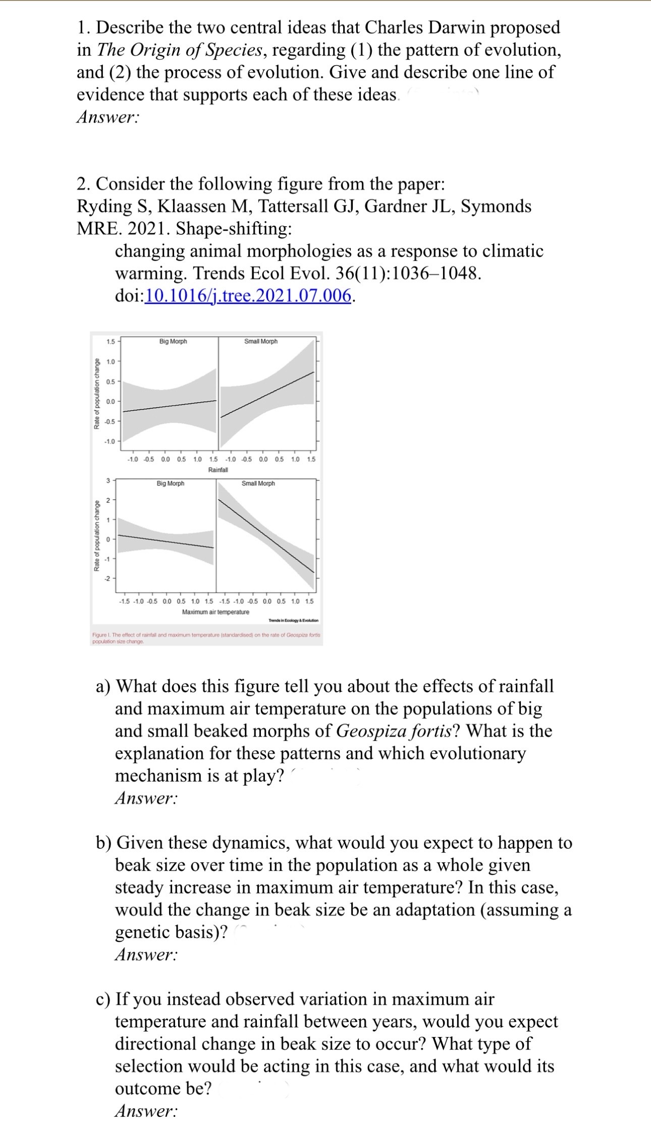 Solved Describe the two central ideas that Charles Darwin | Chegg.com
