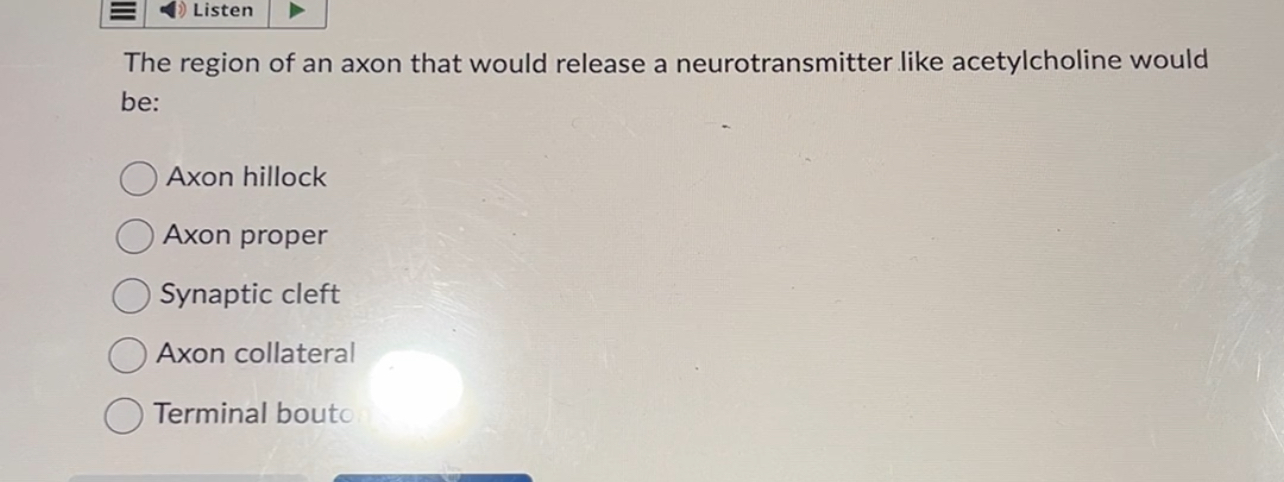 Solved The region of an axon that would release a | Chegg.com