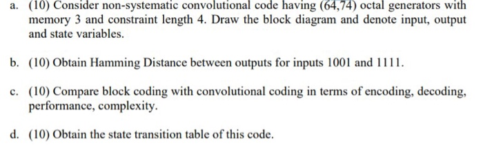 a. (10) Consider non-systematic convolutional code | Chegg.com