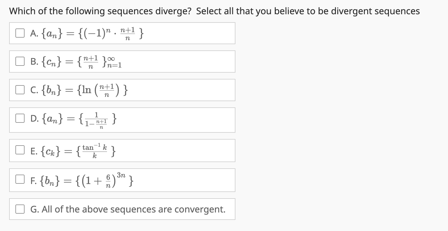 Solved Which of the following sequences diverge? Select all | Chegg.com