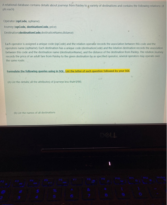 Solved A relational database contains details about journeys | Chegg.com