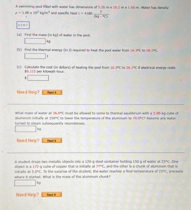Solved A swimming pool filled with water has dimensions of | Chegg.com
