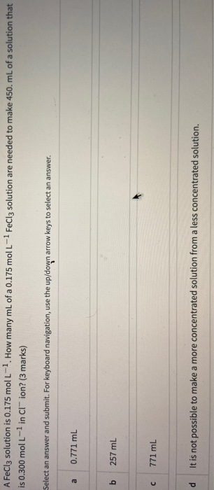 Solved A FeCl3 solution is 0.175 mol L-1. How many mL of a | Chegg.com