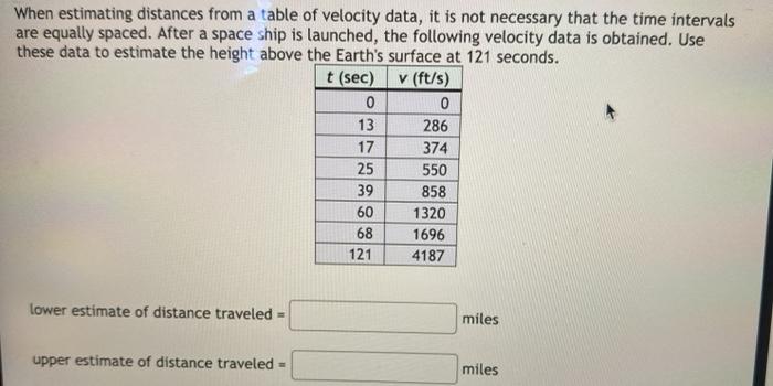 Solved When estimating distances from a table of velocity | Chegg.com