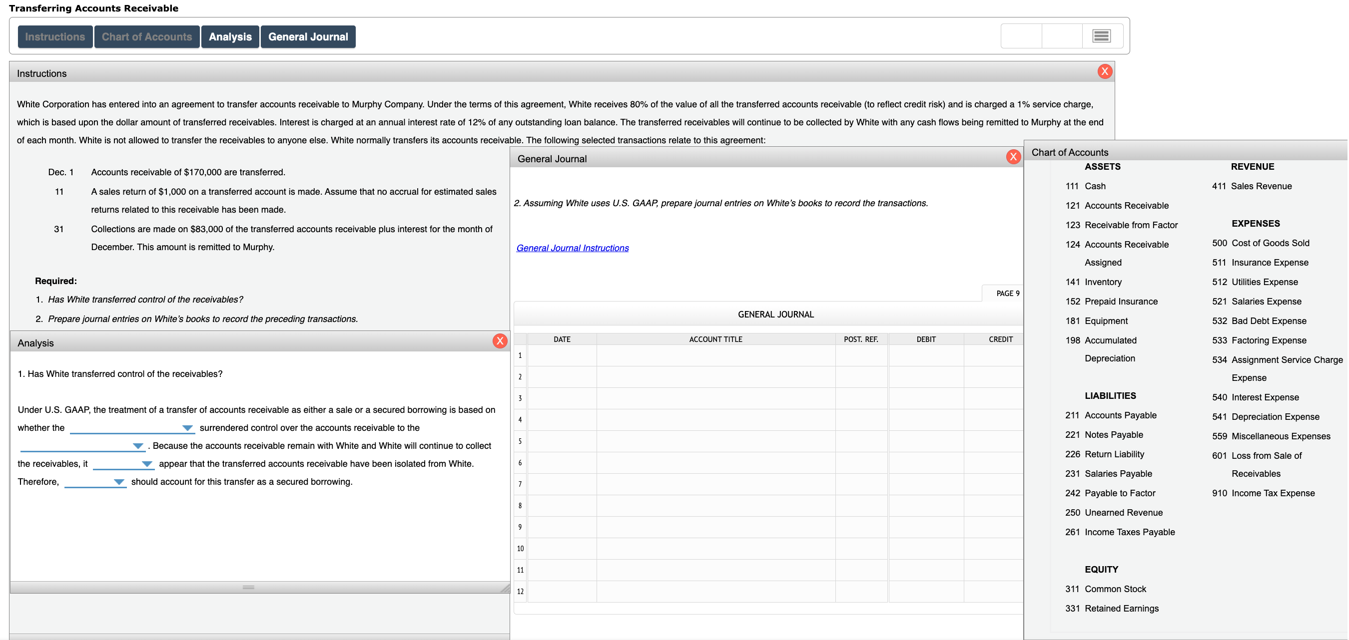 Solved Transferring Accounts ReceivableChart of | Chegg.com