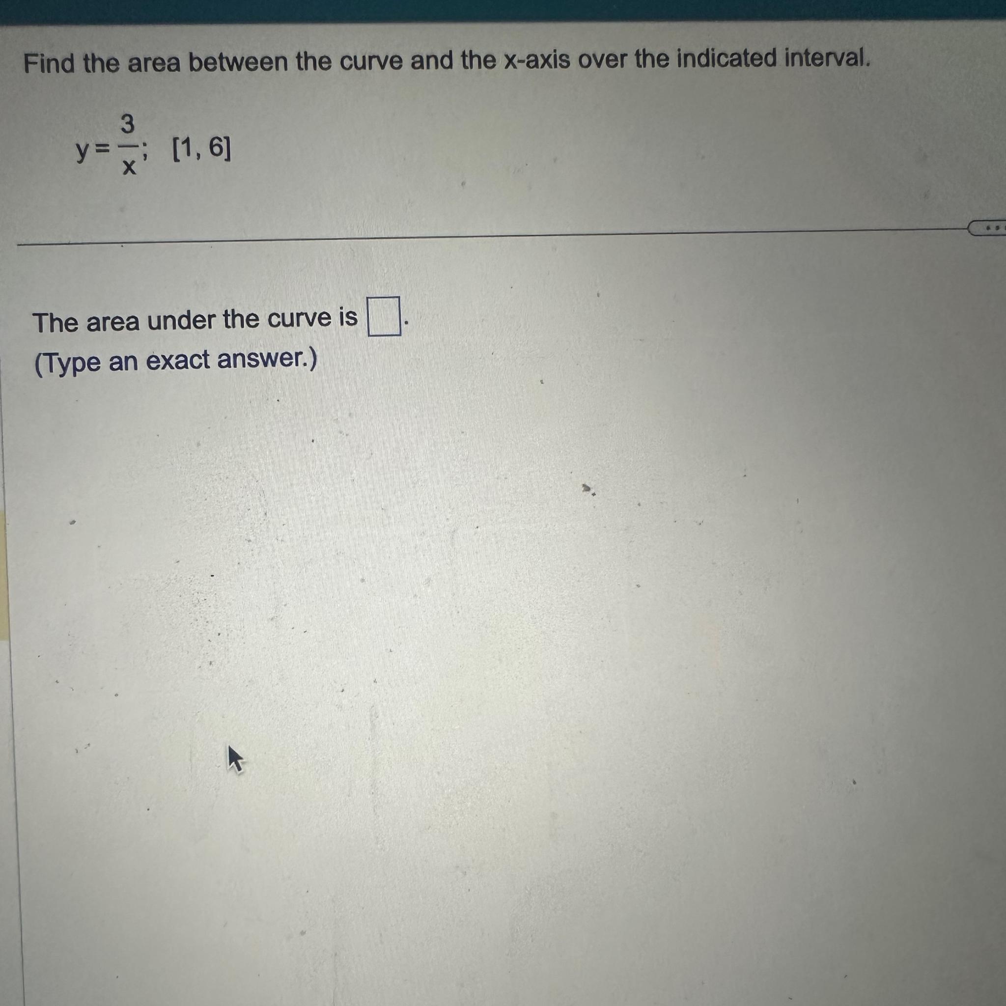 Solved Find the area between the curve and the x-axis over | Chegg.com