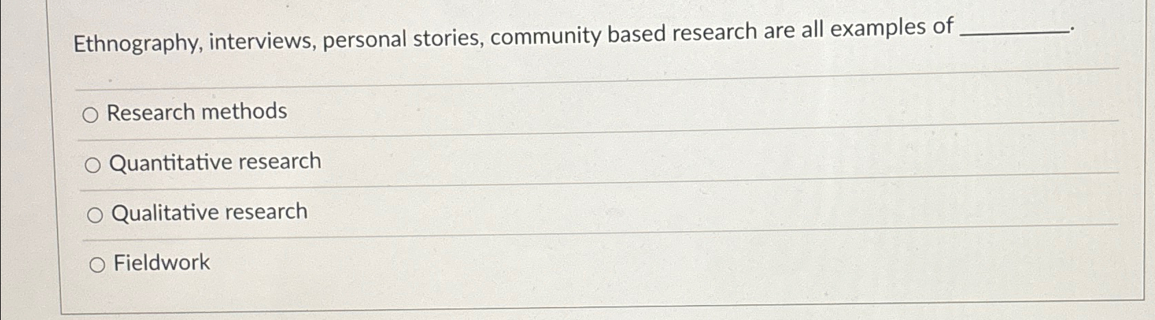 Solved Ethnography, interviews, personal stories, community | Chegg.com