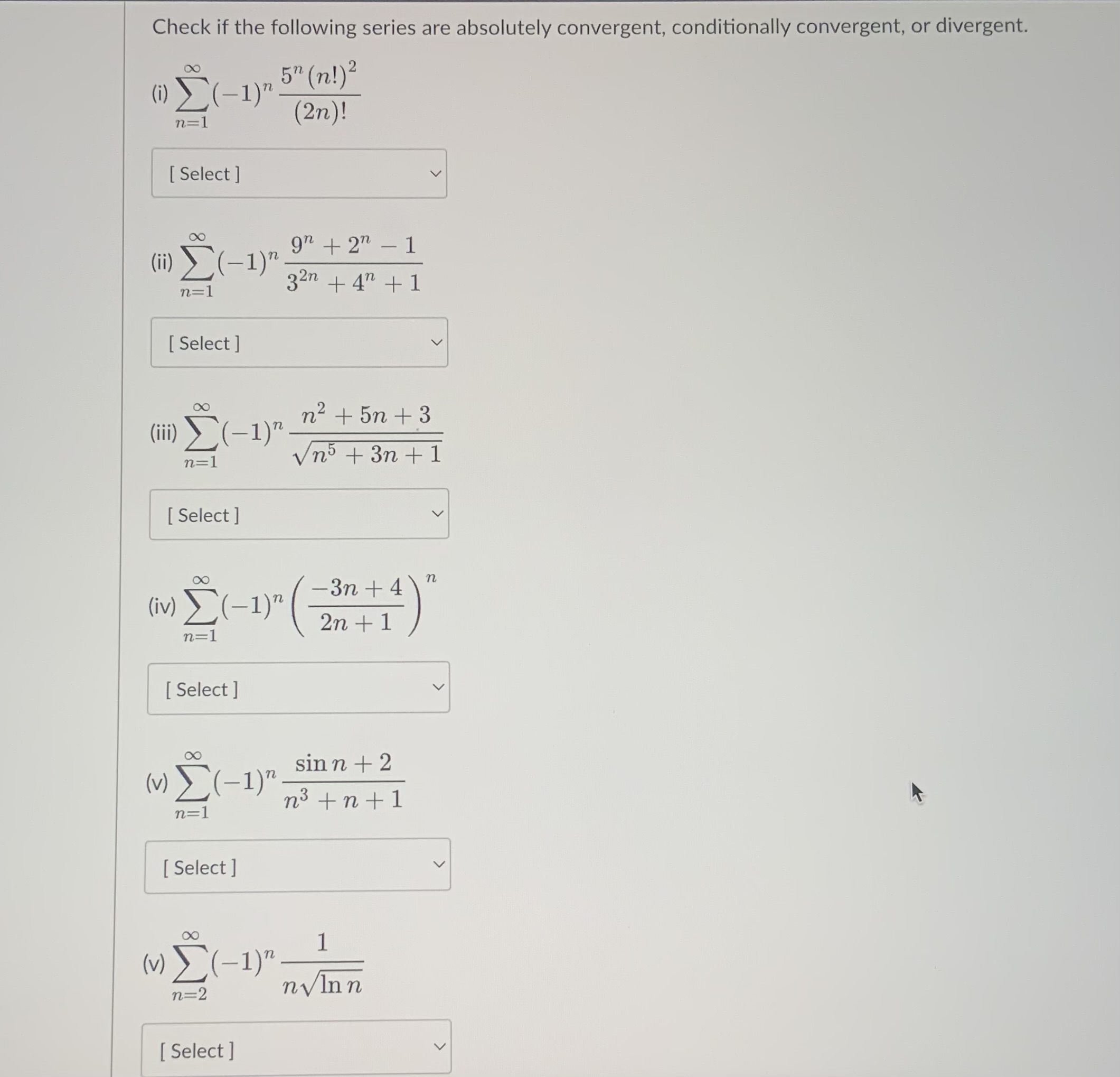 Solved Check if the following series are absolutely | Chegg.com