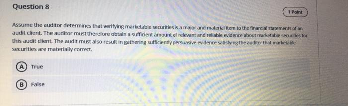 Solved Question 8 1 Point Assume the auditor determines that | Chegg.com