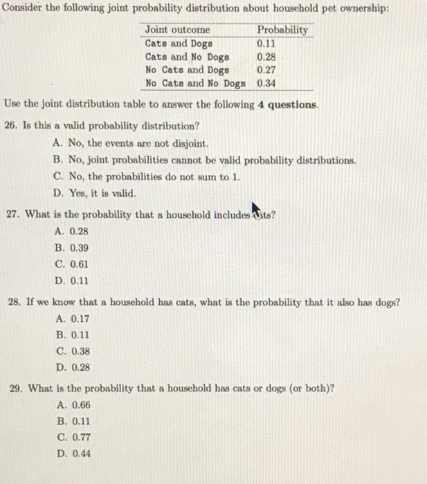 Solved Consider the following joint probability distribution | Chegg.com
