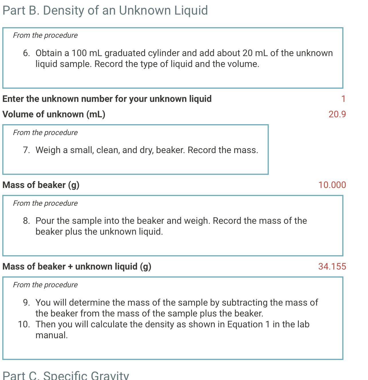 Solved Part B. ﻿Density of an Unknown LiquidPrepare a graph | Chegg.com
