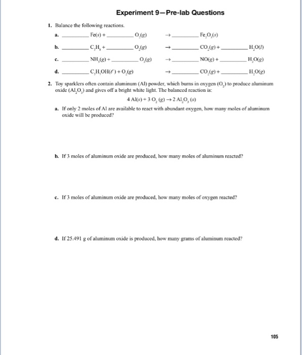 Solved a. b. c. Experiment 9-Pre-lab Questions 1. Balance | Chegg.com
