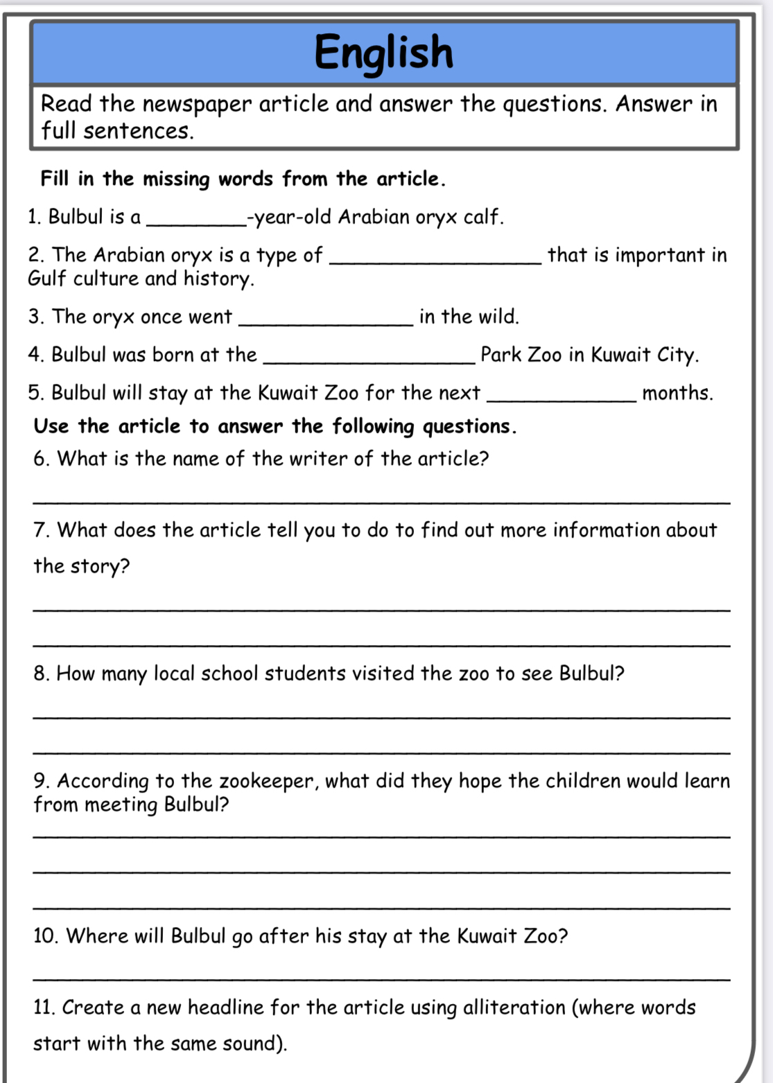 EnglishRead the newspaper article and answer the | Chegg.com