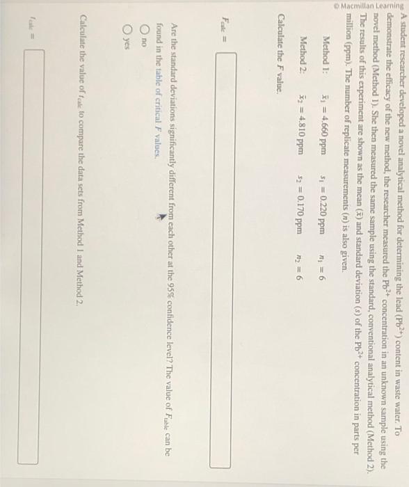 Solved A student researcher developed a novel analytical | Chegg.com
