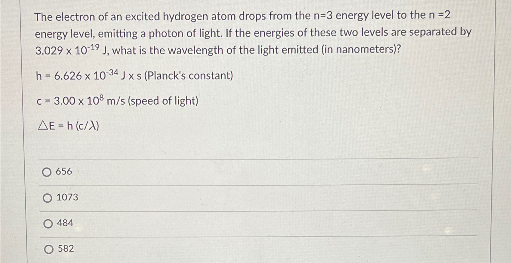 Solved The Electron Of An Excited Hydrogen Atom Drops From