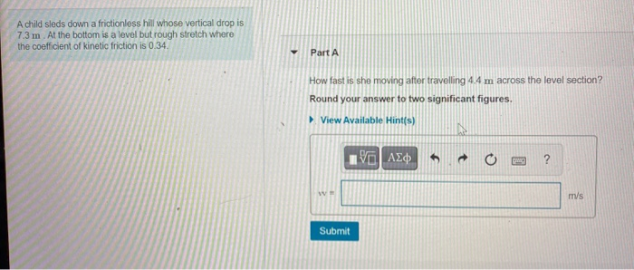 Solved A child sleds down a frictionless hill whose vertical | Chegg.com