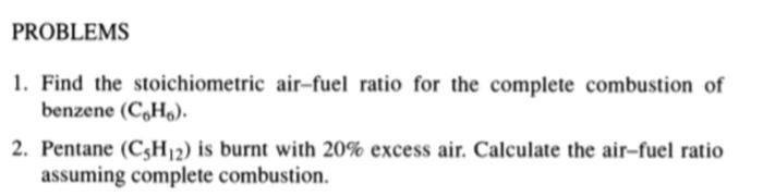 Solved PROBLEMS 1. Find the stoichiometric air-fuel ratio | Chegg.com