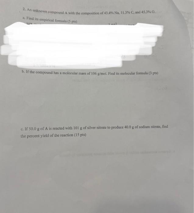 Solved 2. An unknown compound A with the composition of | Chegg.com