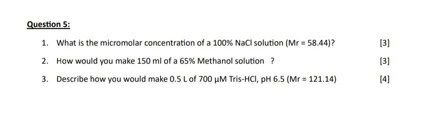 Solved Question 5: 1. What is the micromolar concentration | Chegg.com